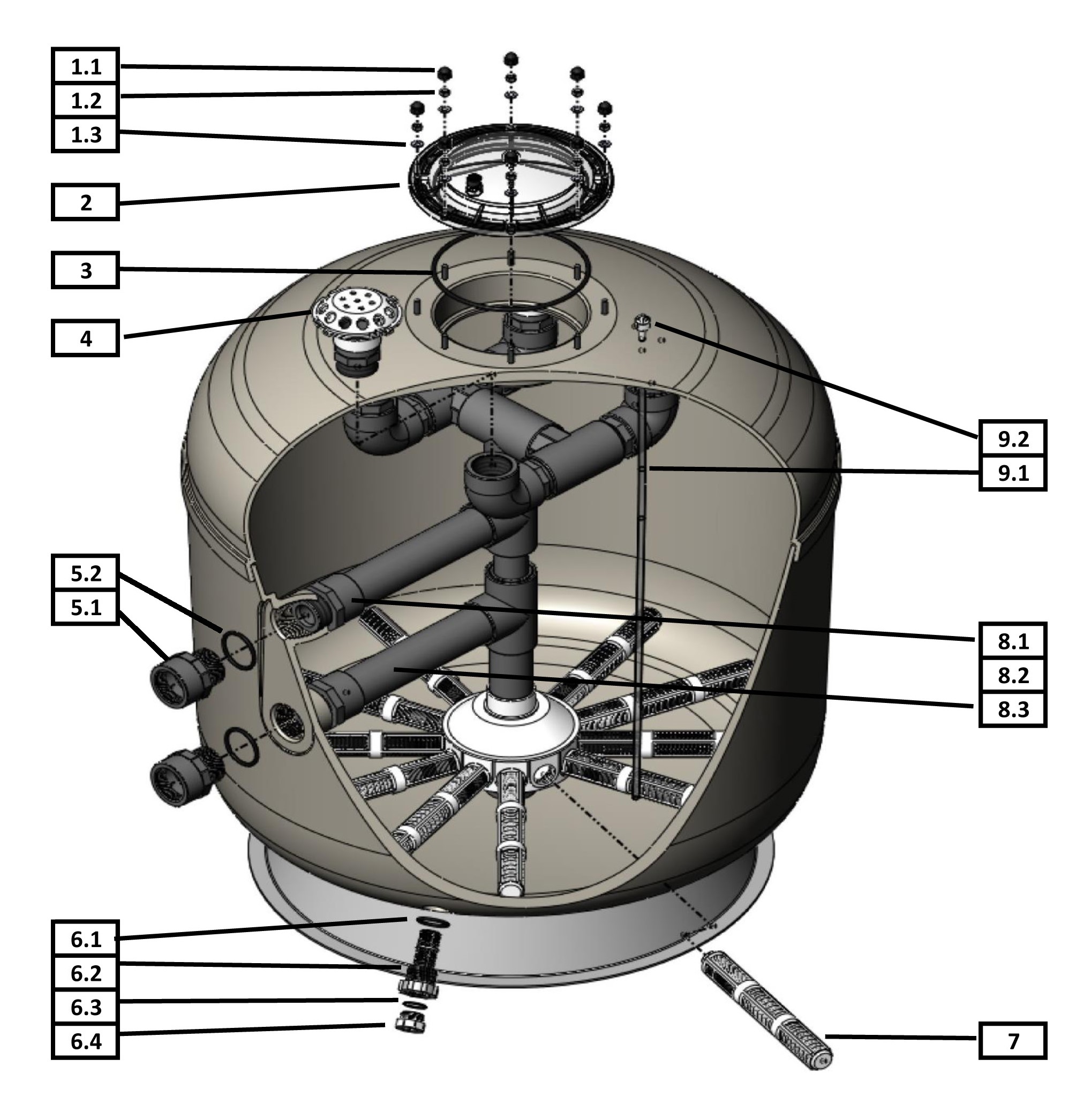 POOL360 | 36" HCF Series Commercial Fiberglass Sand Filter with 2.5 ...