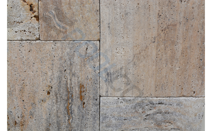 POOL360 | Roman Pattern Vein-Cut Tumbled Travertine Paver Scabos