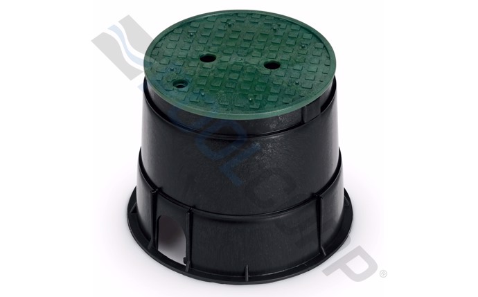 POOL360 | 10" Round Valve Box with Black Body and Overlapping Green Lid