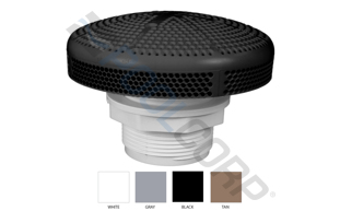 POOL360 | Gray Fiberglass Hi-Flo Suction Fitting Complete with 6" Cover/Wall Fitting/Nut